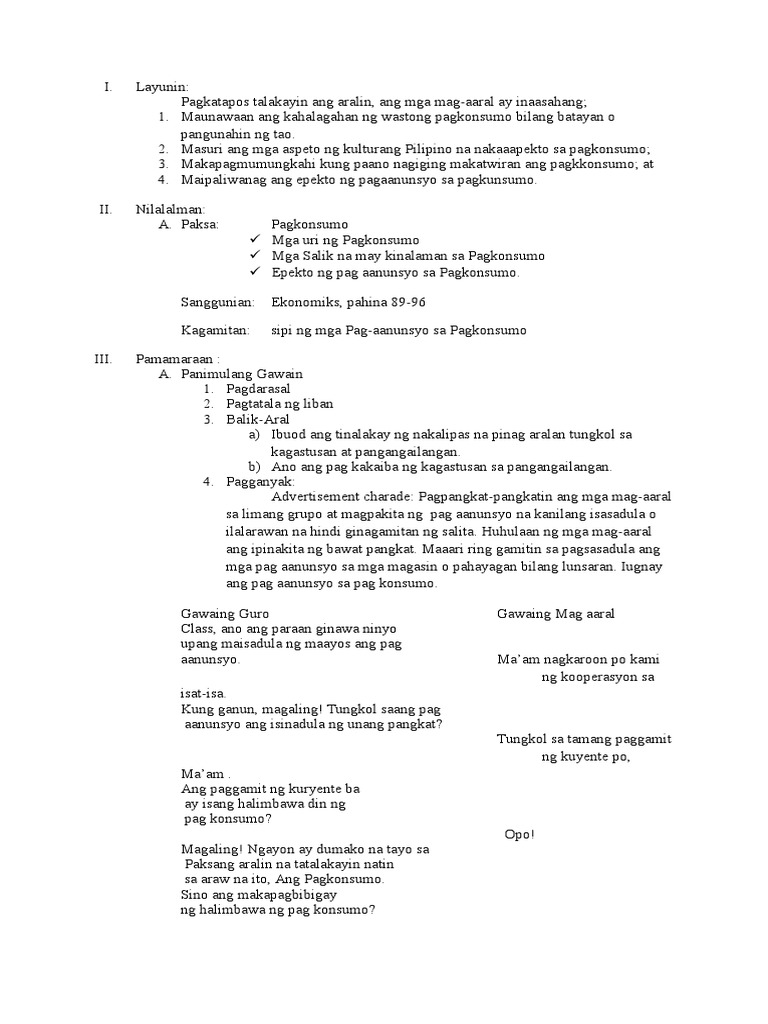 Lesson Plan.. Pagkonsumo | PDF