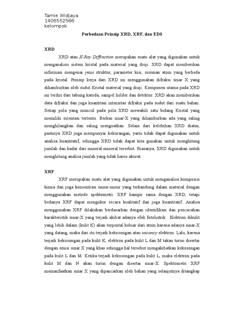 Perbedaan Prinsip XRD, XRF, Dan EDS | PDF