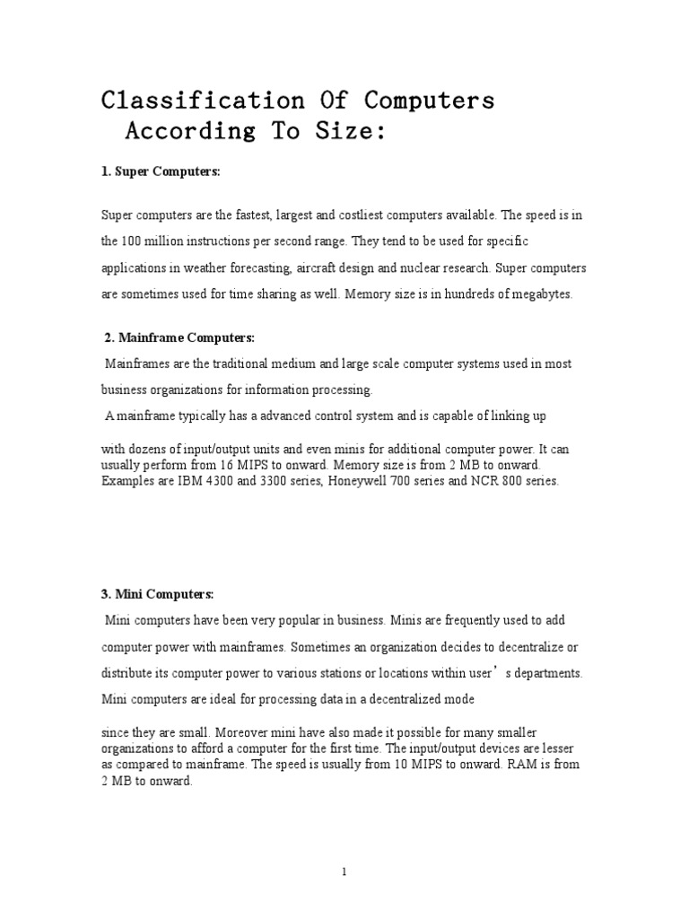ClasClassification of Computers According To Size and Purposesification ...