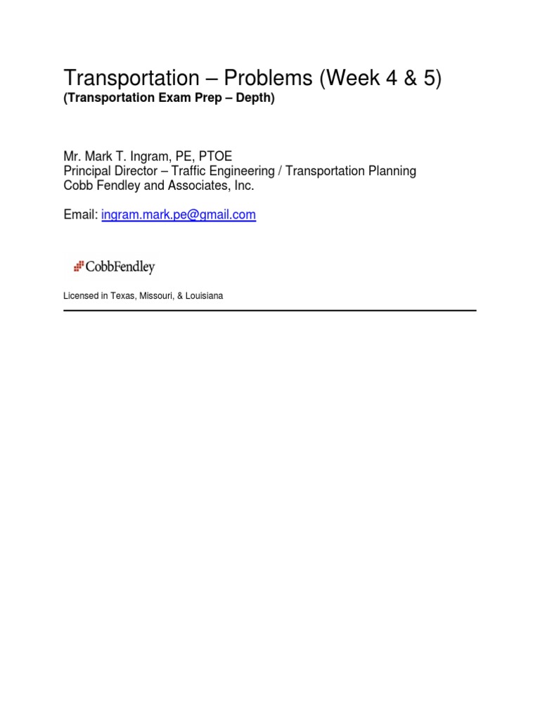 Civil PE Exam Transportation Depth Problems (Weeks 4 & 5) | PDF ...