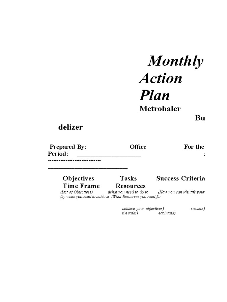 Monthly Action Plan Template | PDF