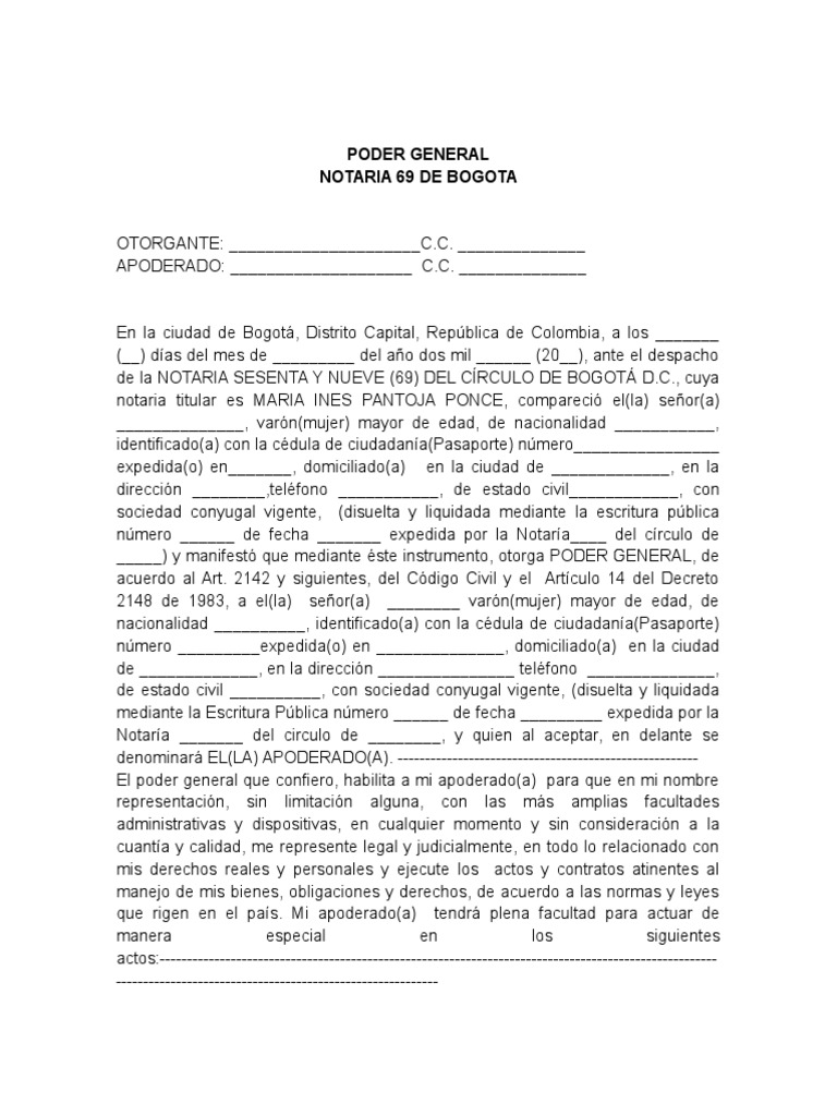 Modelo de Poder General de La Notaria69 | PDF | Pagos | Ley común