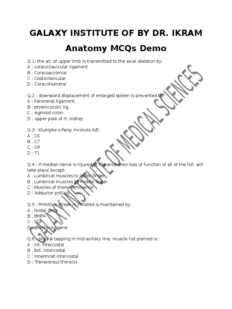 Anatomy MCQs | PDF | Knee | Hip