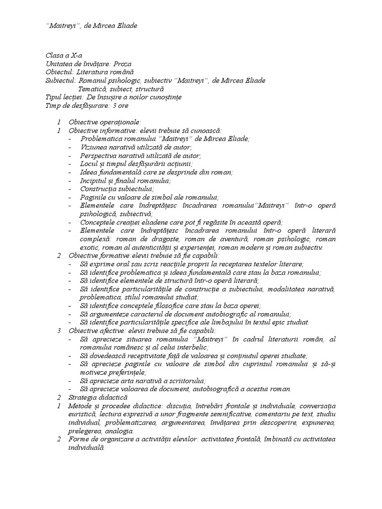 Romanul Psihologic Subiectiv "Maitreyi", de Mircea Eliade | PDF