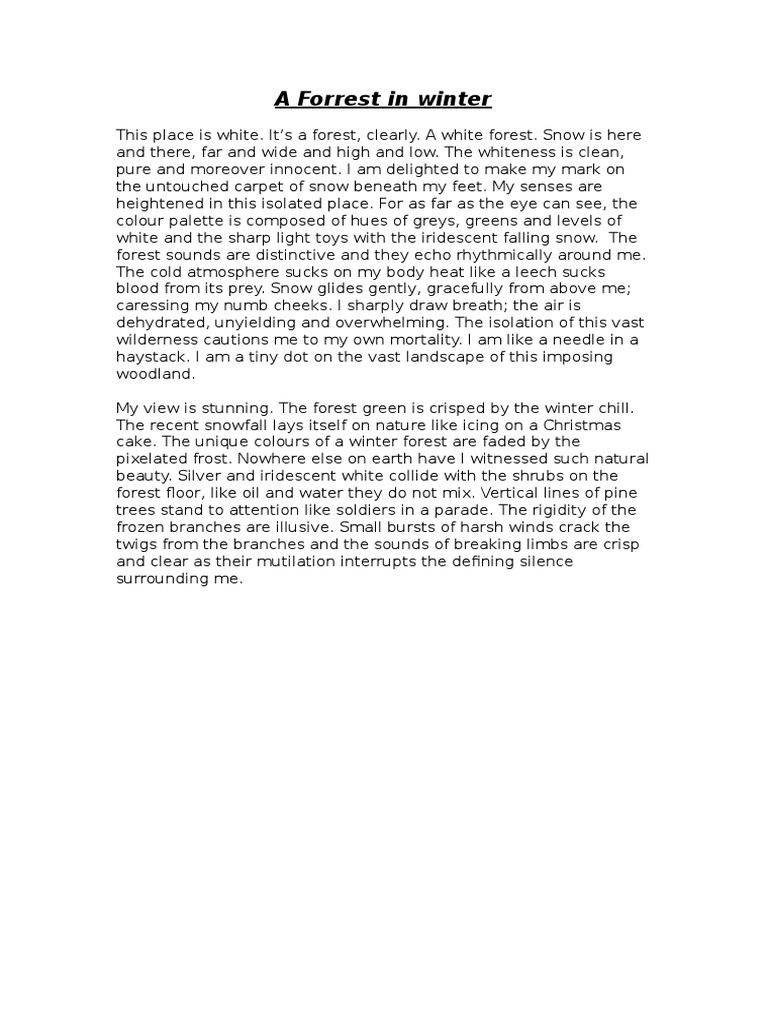 A Forrest in Winter GCSE ENGLISH DESCRIPTIVE WRITING EXAMPLE | PDF | Poetry