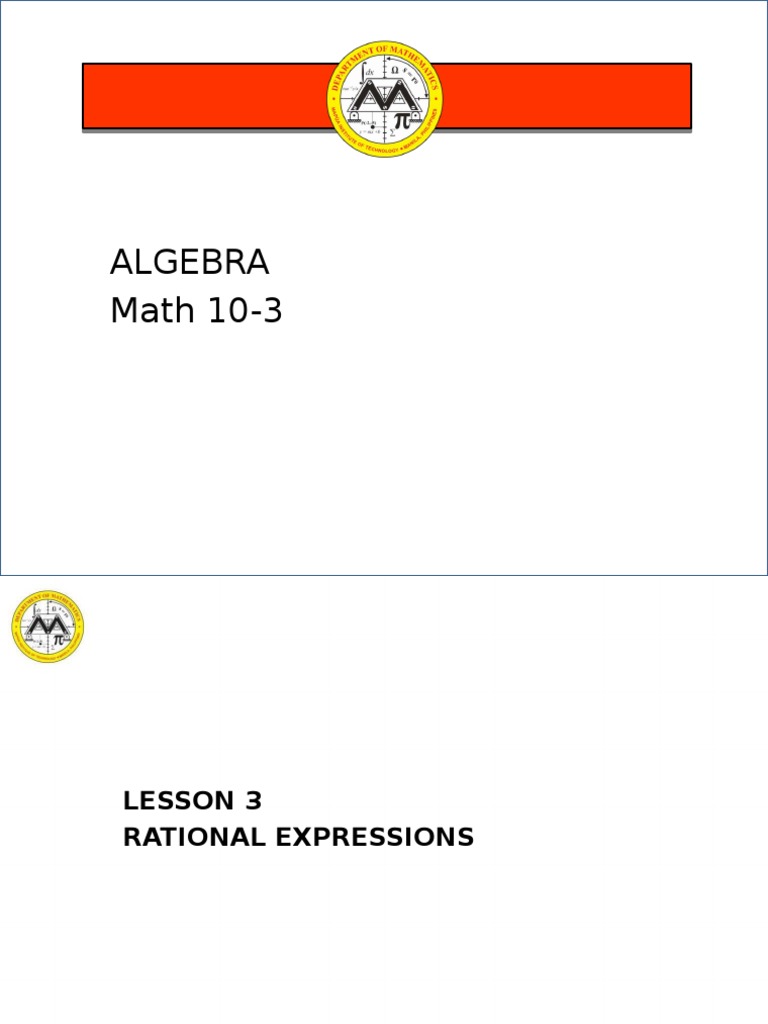 MATH 10-3 Lesson 3 Rational Expressions | PDF | Fraction (Mathematics ...