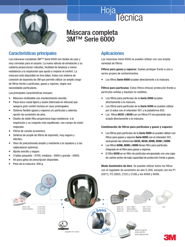 Máscara Completa 3m Serie 6000 Technical Datasheets | PDF | Aluminio | Agua