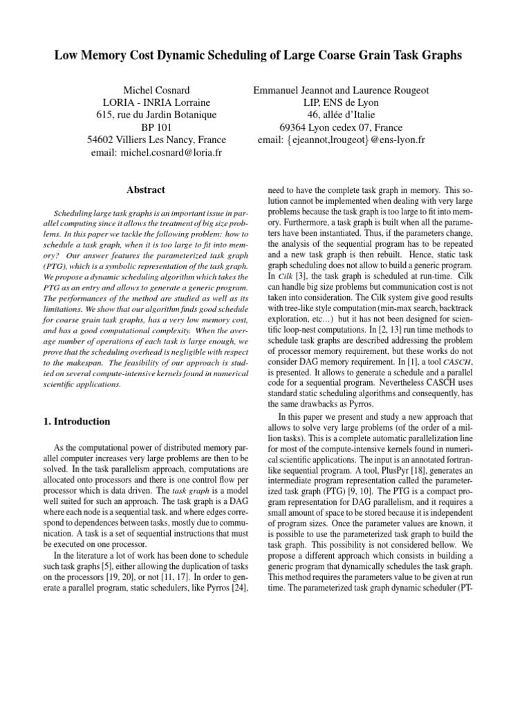 Low Memory Cost Dynamic Scheduling of Large Coarse Grain Task Graphs | PDF | Parallel Computing ...