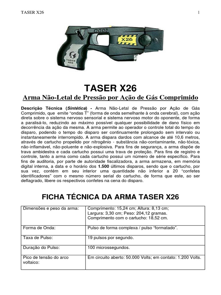 Taser x26 Ficha Tecnica | PDF | Armas de fogo | Capacitor