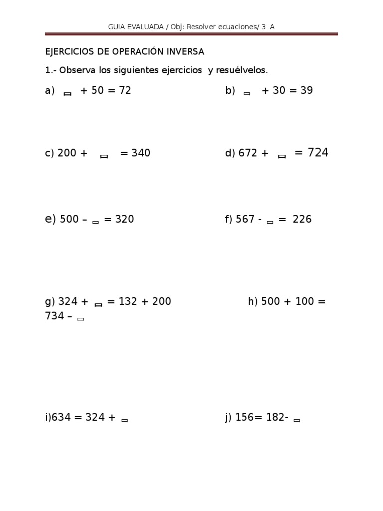 Tarea De Operaciones Inversas Clase Digital 4. Operaciones Algebraicas