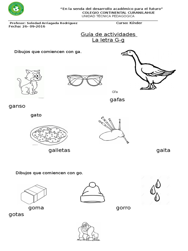 Guia de Actividades Letra Ga Go Gu | PDF | Crecimiento personal y ...