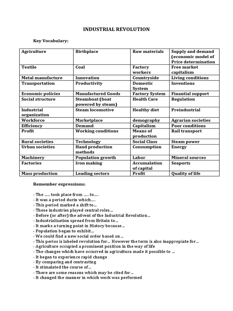 Industrial Revolution Vocabulary | PDF | Industrial Revolution | Factory