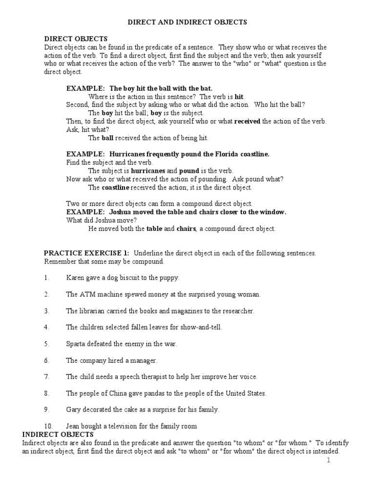 Direct and Indirect Objects Review | Download Free PDF | Object (Grammar) | Verb
