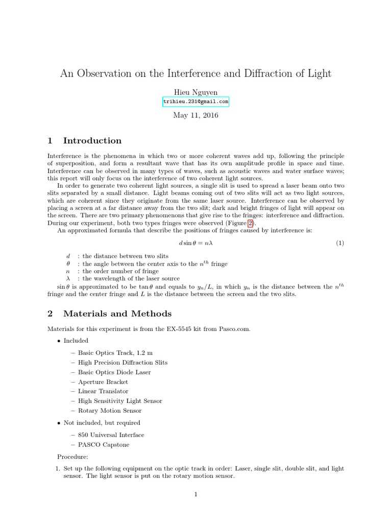 Optic Lab 7 Interference | PDF | Interference (Wave Propagation) | Coherence (Physics)