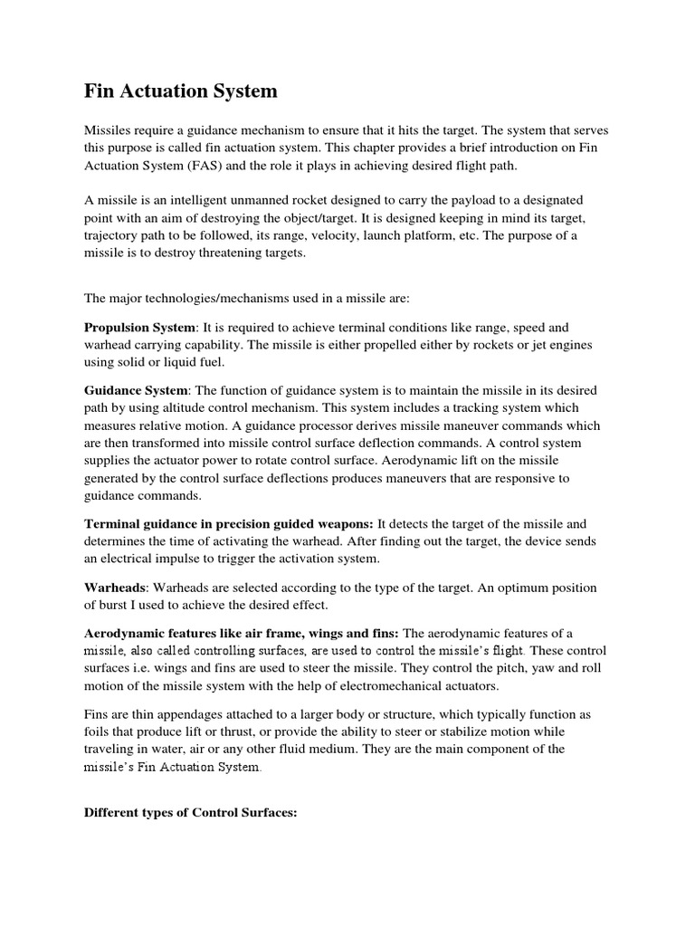 Fin Actuation System in A Missile | PDF | Guidance System | Missile