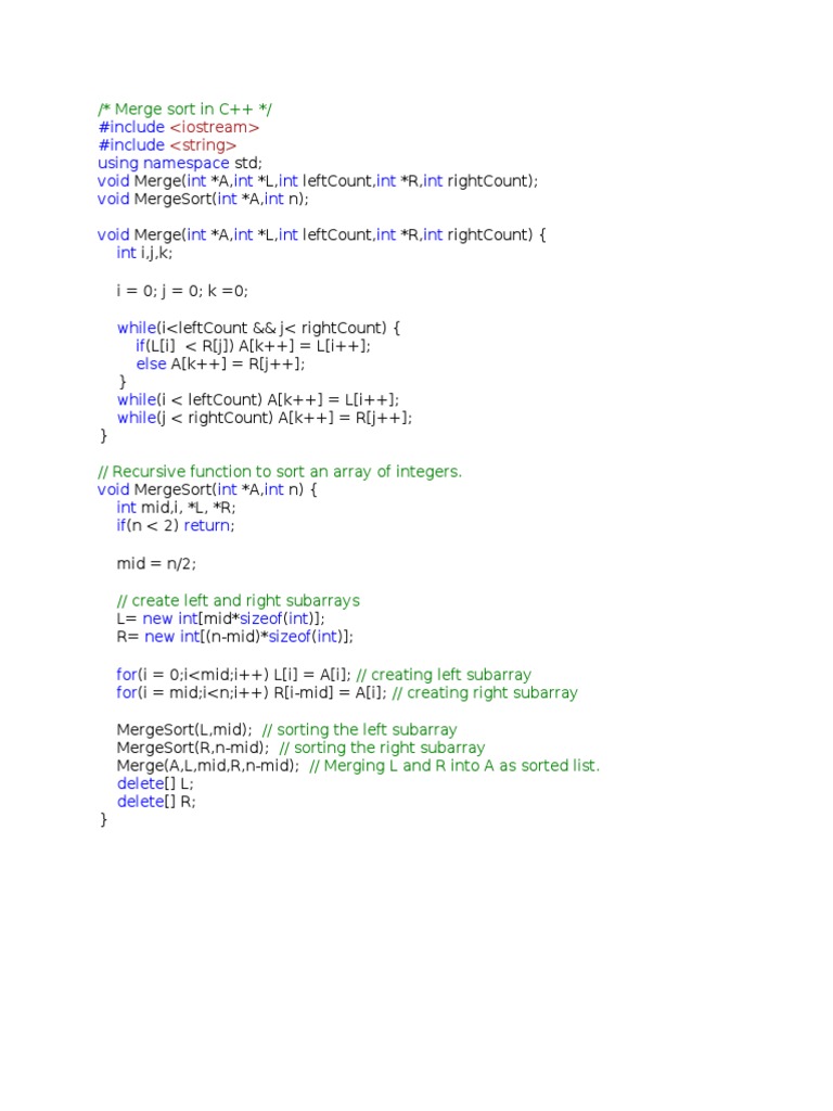 Merge Sort in C++ | PDF | Computational Science | Computer Programming