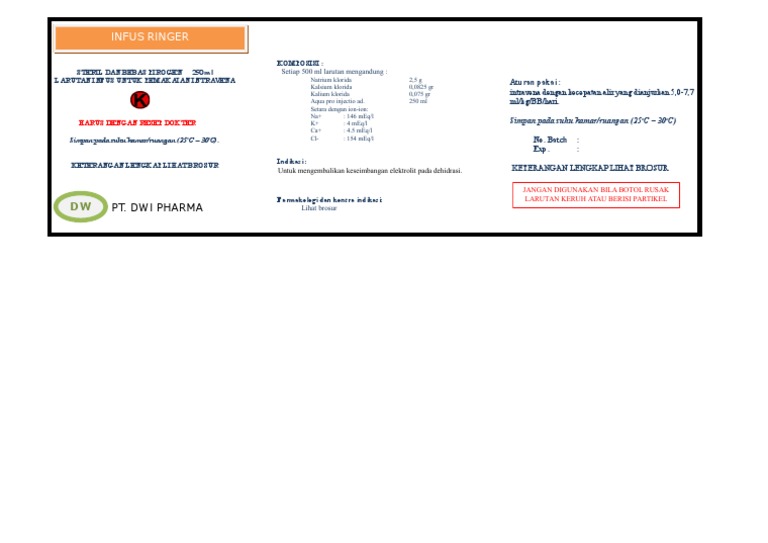 Etiket Botol Infus Ringer DWI PUNYA | PDF