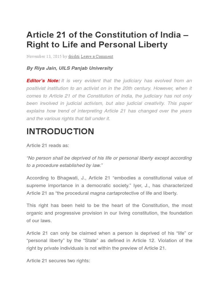 Article 21 of The Constitution of India | PDF | Sexual Harassment ...