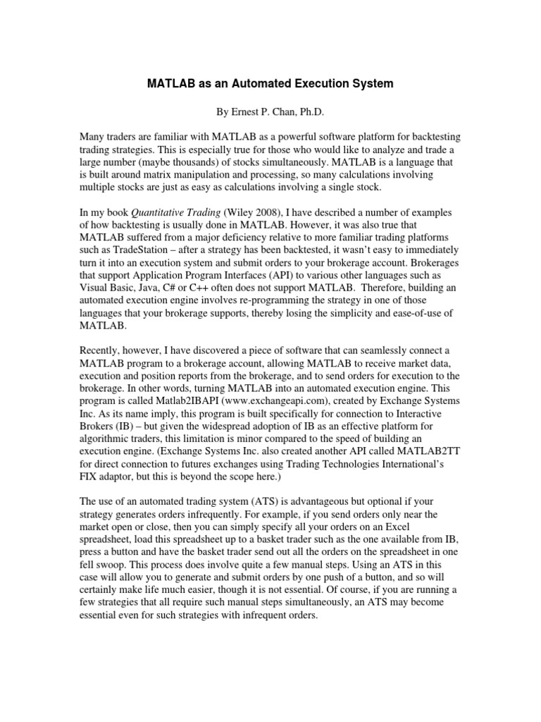 Matlabexecution FX | PDF | Matlab | Algorithmic Trading