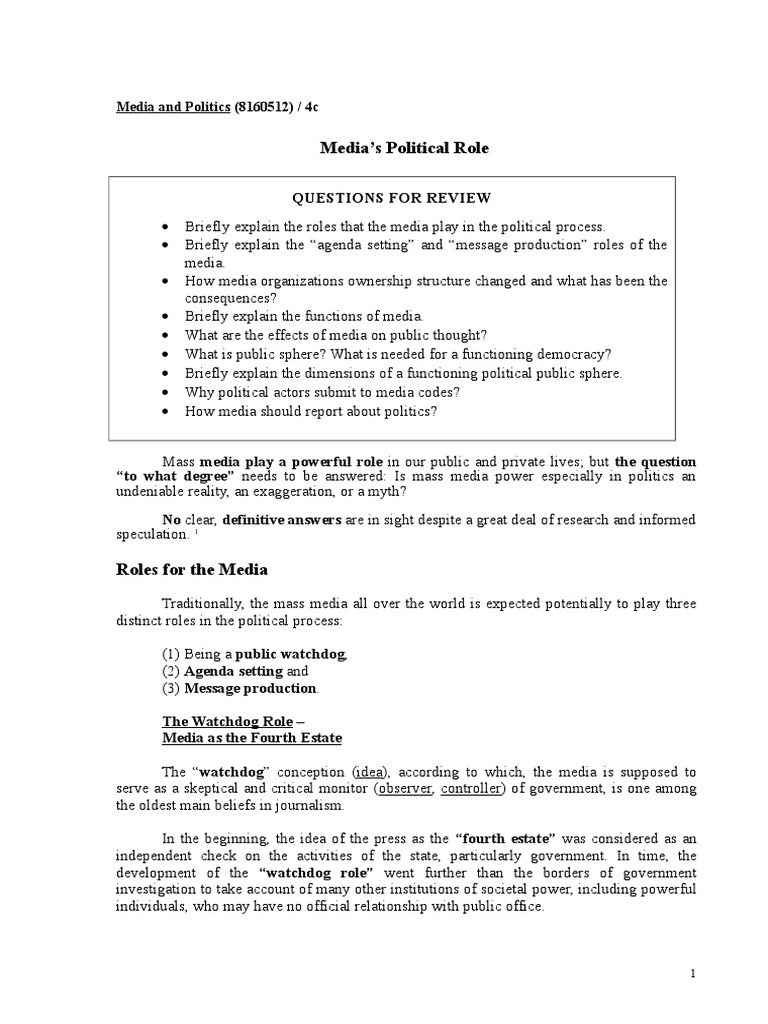Political Role of Media | PDF | Mass Media | Democracy