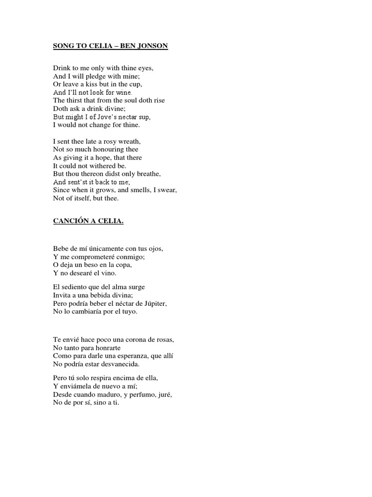 Poem SONG TO CELIA PDF | PDF