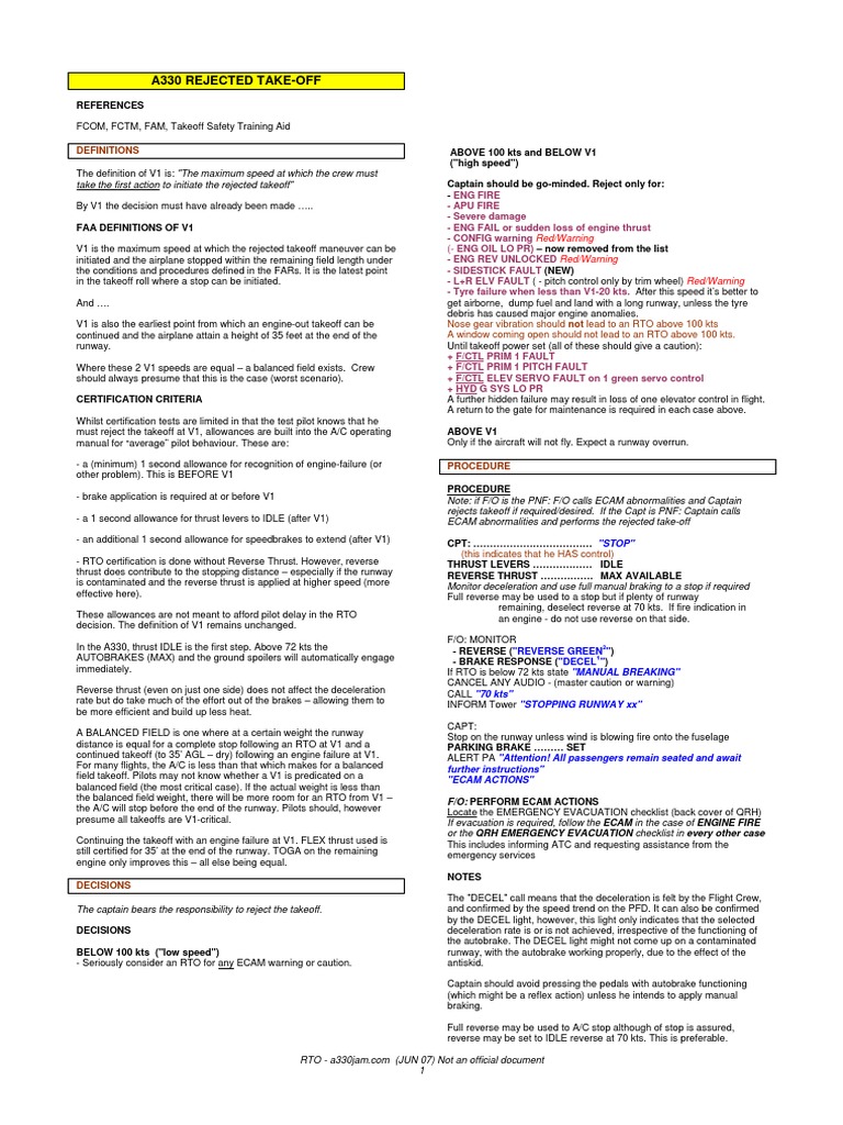 A 0 Rejected Takeoff Notes | PDF | Takeoff | Runway