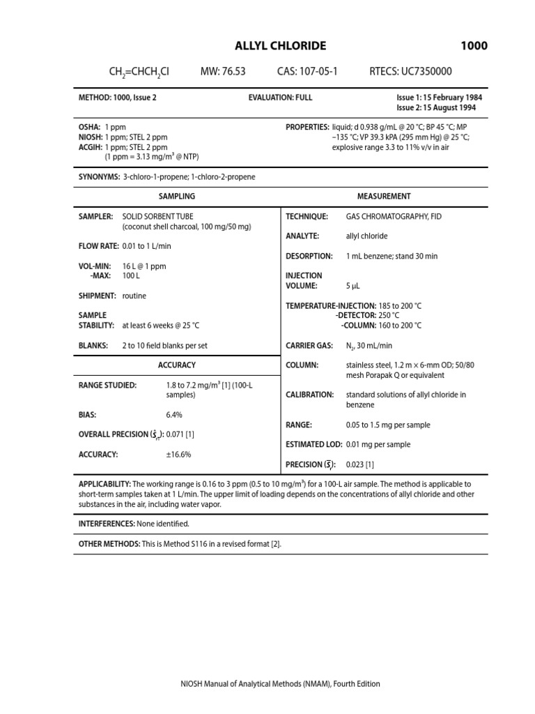 Allyl Chloride 1000: CH CHCH CL MW: 76.53 CAS: 107-05-1 RTECS ...