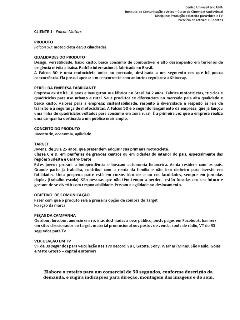 Exercício de Roteiro Publicitário - Arquivo 01 | PDF | Publicidade ...