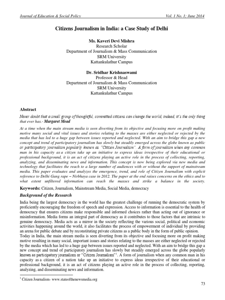 Citizen Journalism in India | PDF | Journalism | Mass Media