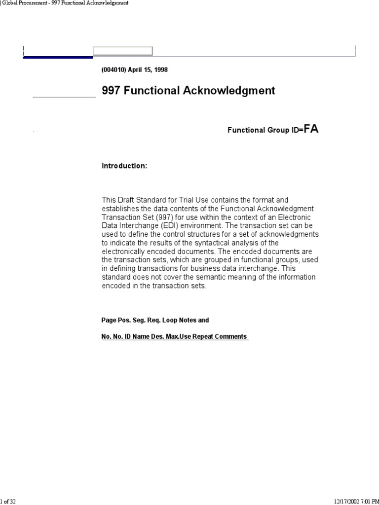997 Functional Acknowledgment | PDF | Cargo | Invoice