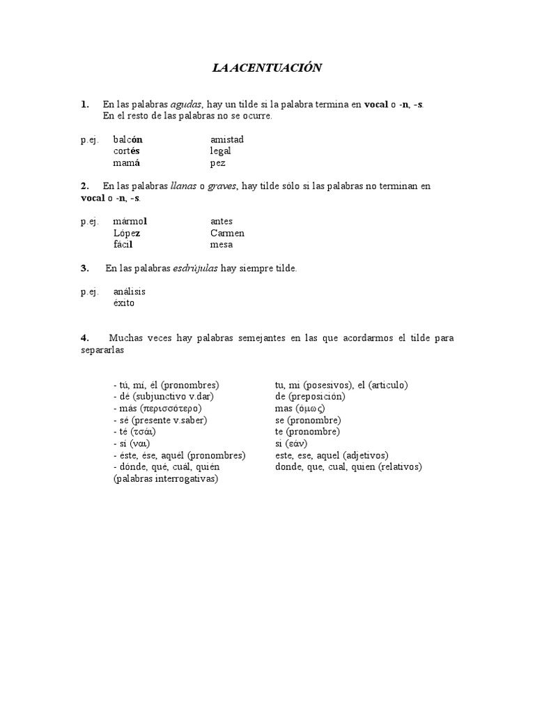 Reglas de Acentuación en Español | PDF | Tipología Lingüística ...