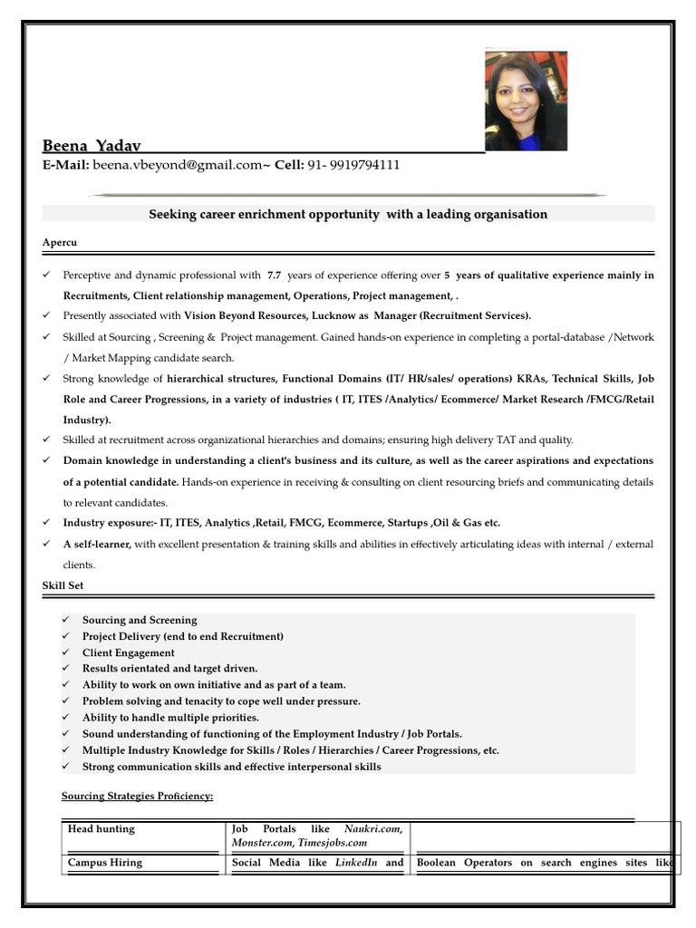 Beena Yadav Resume 2016 | PDF | Recruitment | Oracle Corporation