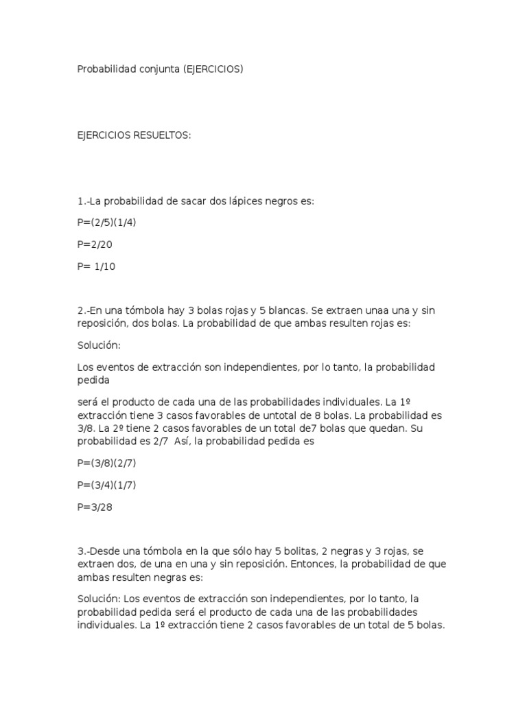 Ejercicios de Probabilidad Conjunta Resueltos | PDF | Jugando a las ...