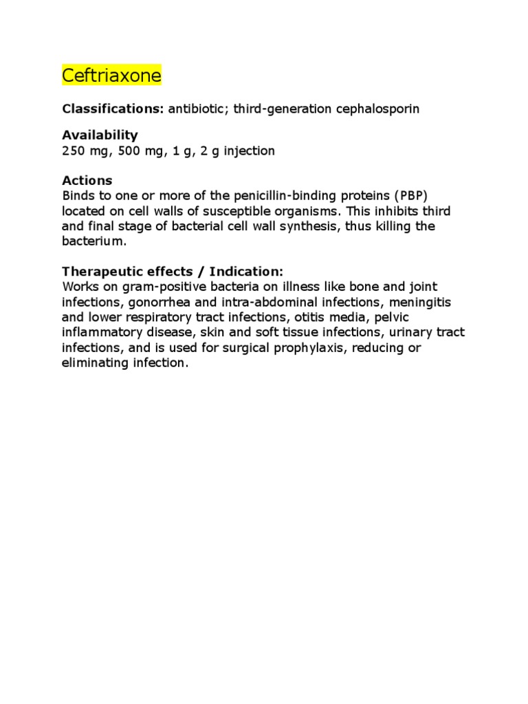 Ceftriaxone: Classifications: Antibiotic Third-Generation Cephalosporin ...