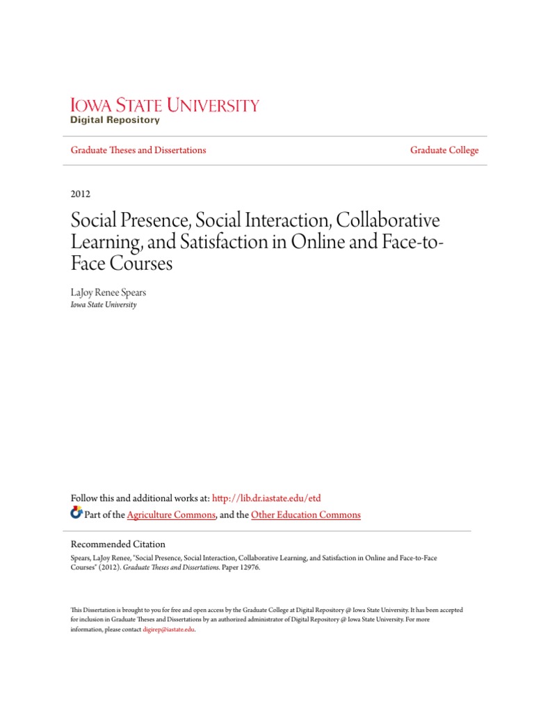Social Presence Social Interaction Collaborative Learning and | PDF ...
