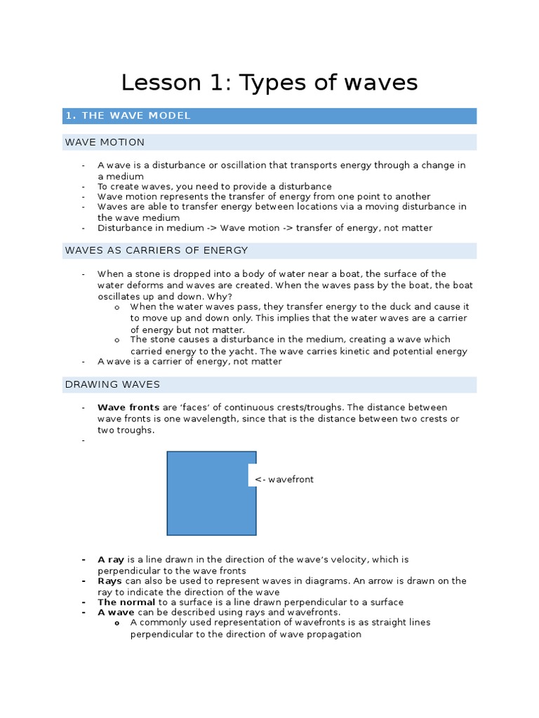 Lesson 1: Types of Waves: 1. The Wave Model | PDF