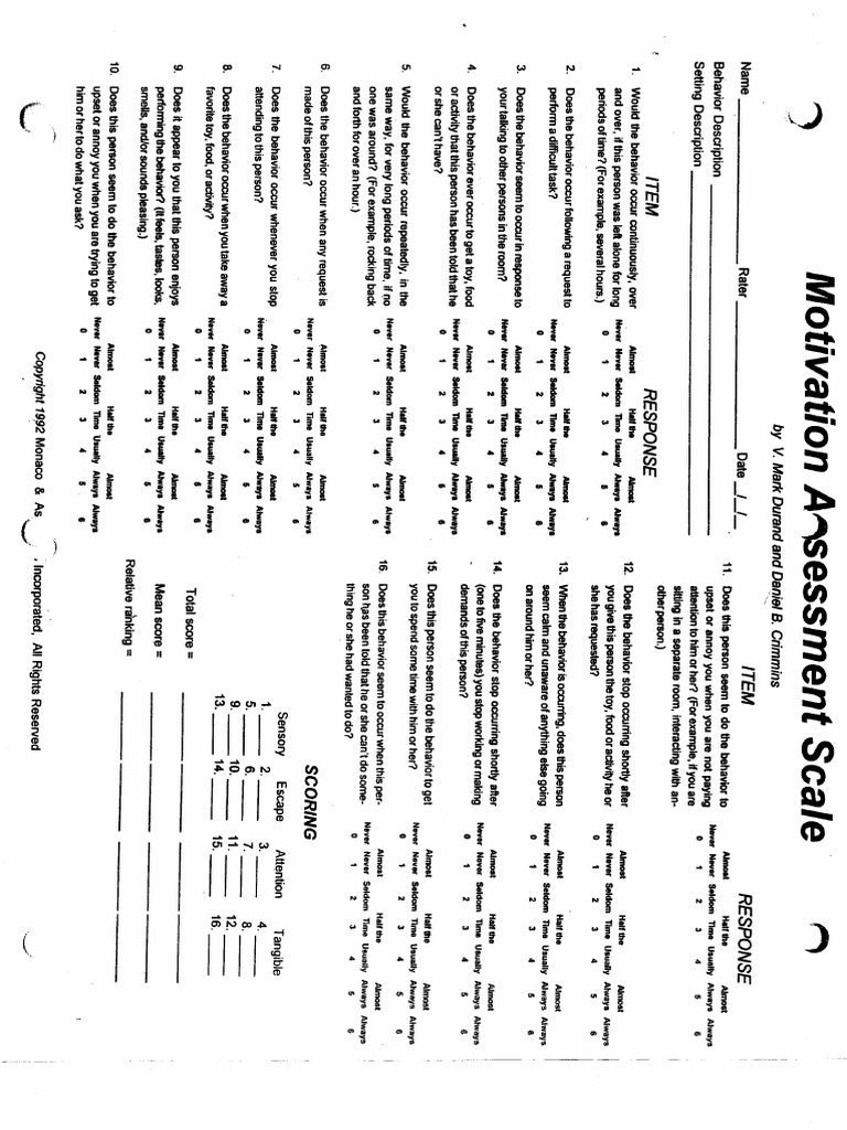 Motivation Assessment Scale MAS 002 | PDF