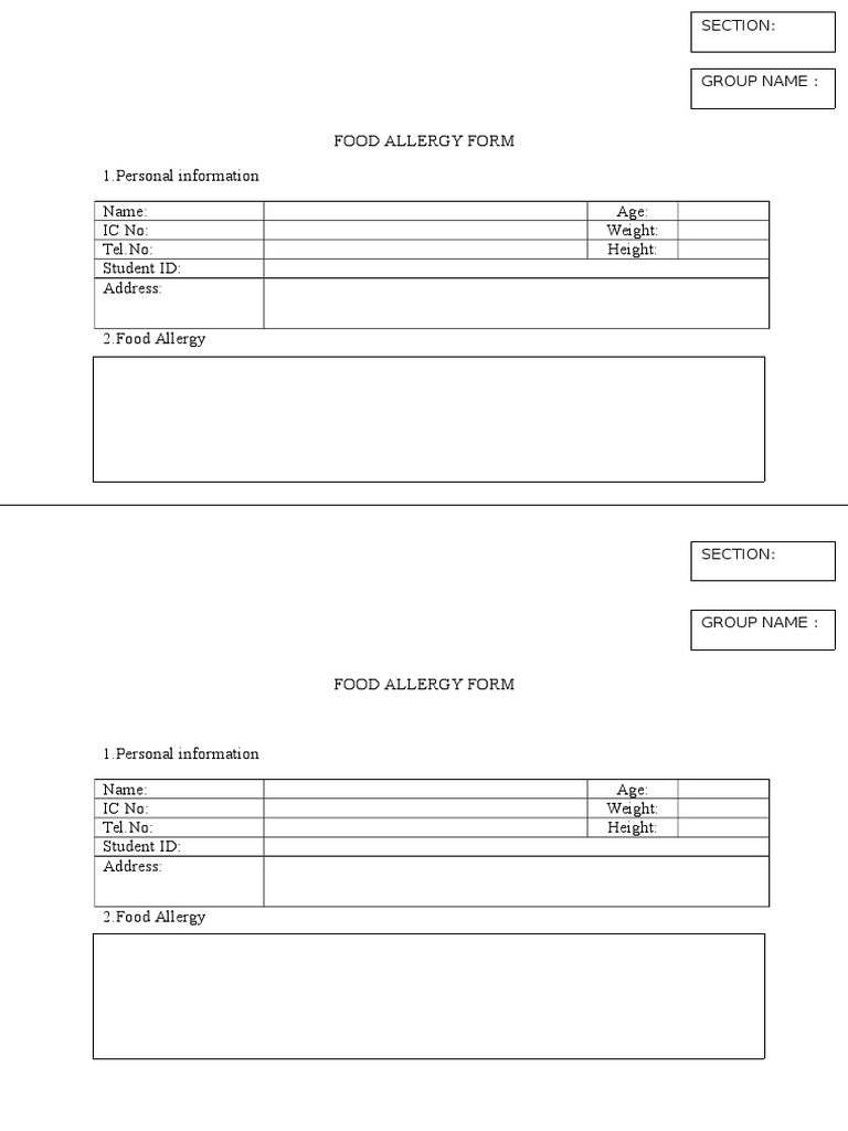 Food Allergy Form | PDF