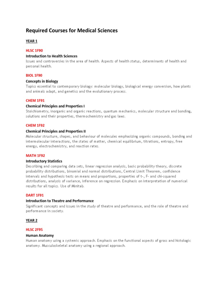 Medical Sciences Required Courses | PDF | Infection | Pathology