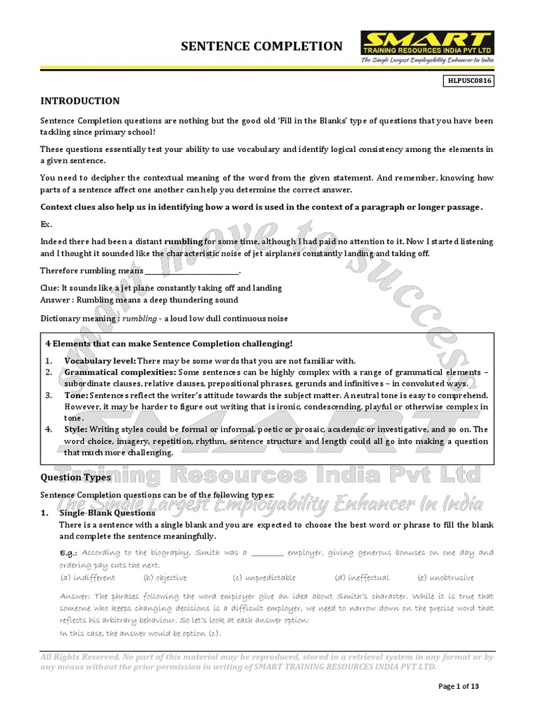 Sentence Completion | PDF