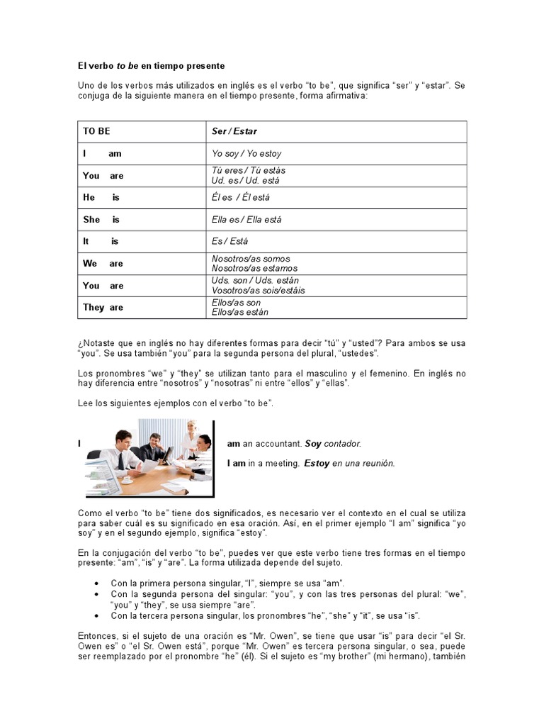 Conjugación del verbo "to be" presente | PDF | Asunto (gramática) | Plural