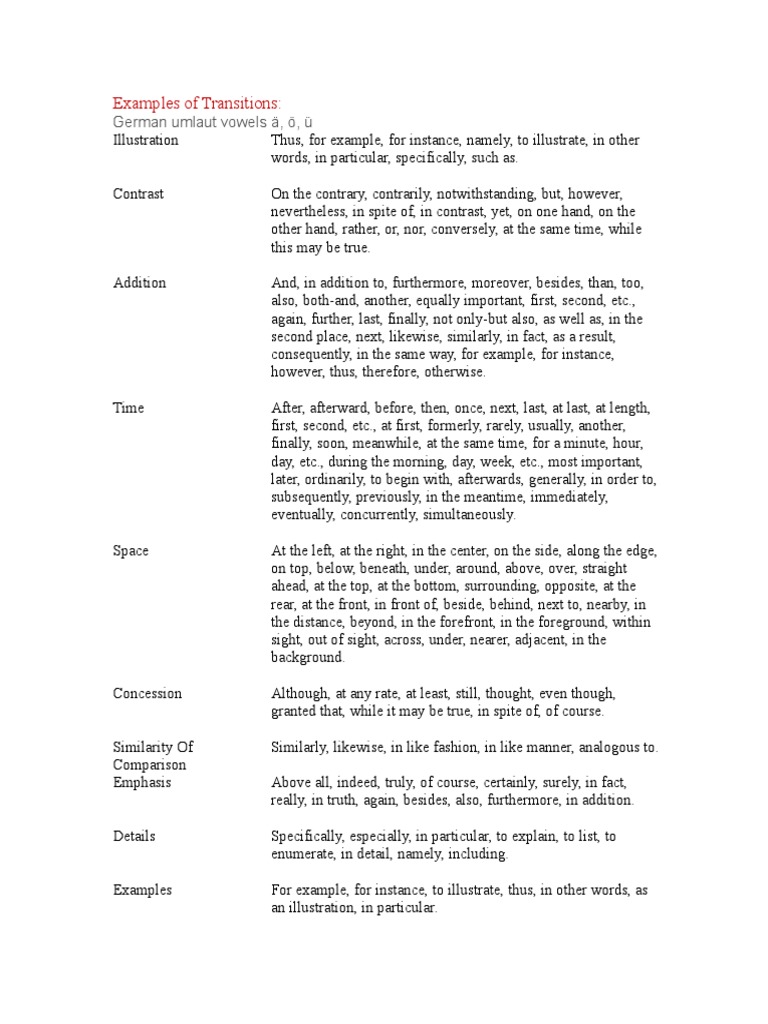 Examples of Transitional Words | PDF