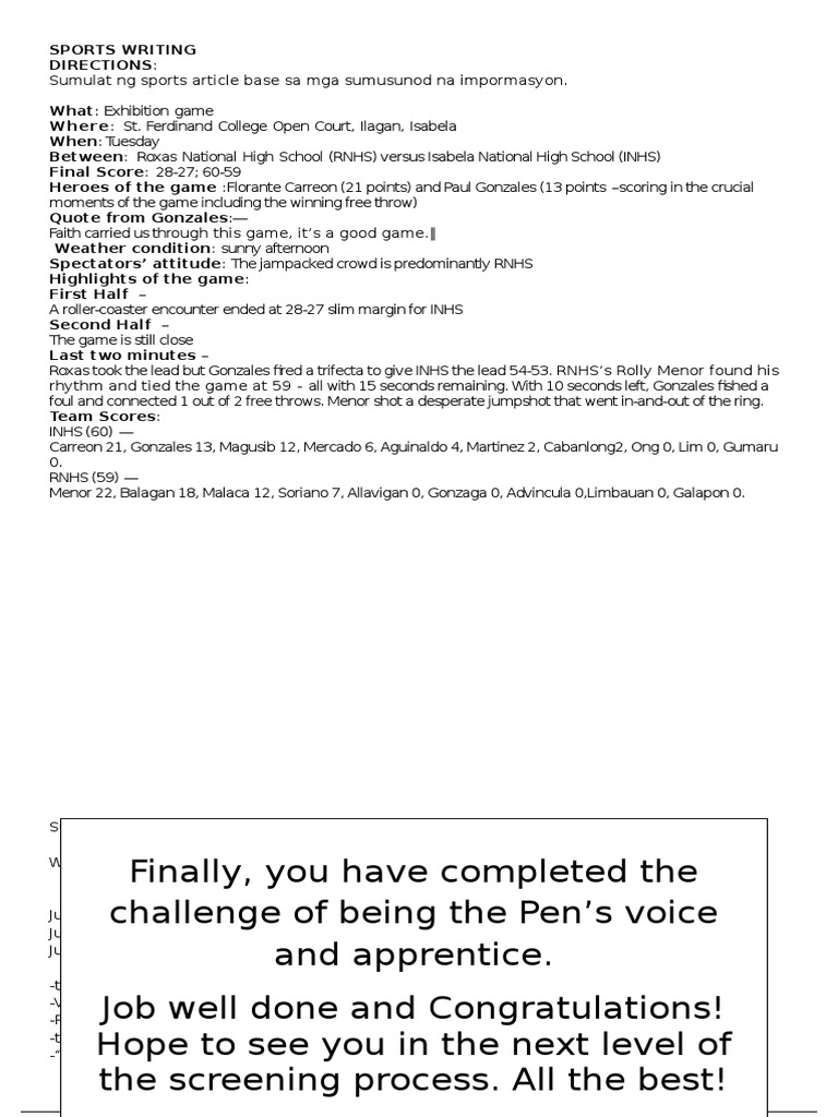 Sports Writing Workshop | PDF