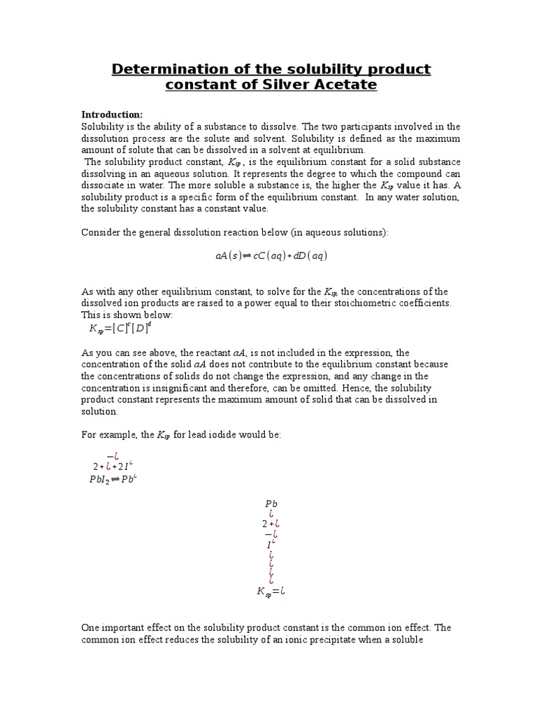 Silver Acetate Solubility Product Determination | PDF | Chemical ...