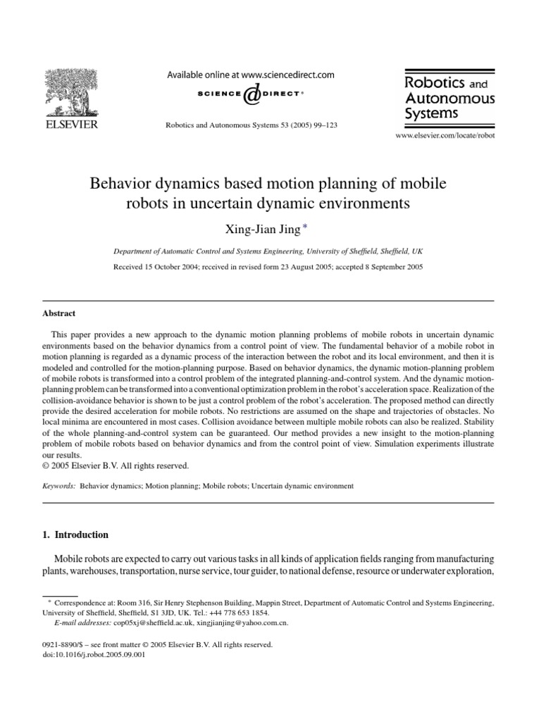 Behavior Dynamics Based Motion Planning of Mobile Robots in Uncertain Dynamic Environments | PDF ...