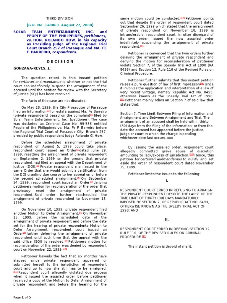 Solar Vs Rolando How G.R. No. 140863. August 22, 2000 | PDF ...
