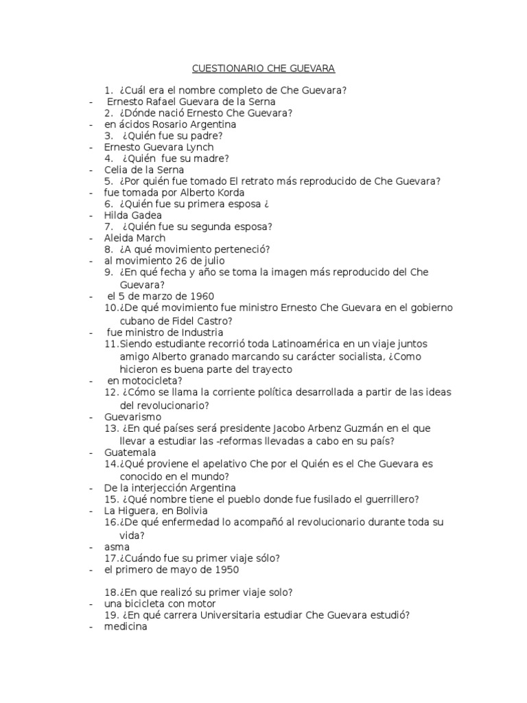 Cuestionario Che Guevara | PDF | Política | Ciencias sociales