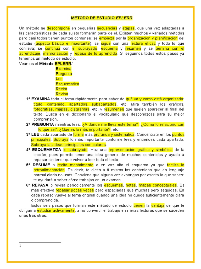 Método de Estudio Eplerr | PDF | Lectura (proceso) | Ciencia cognitiva