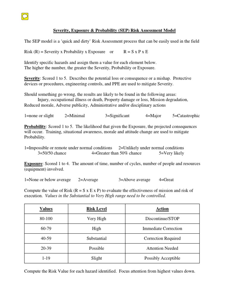 Severity, Exposure & Probability (SEP) Risk Assessment Model | PDF ...