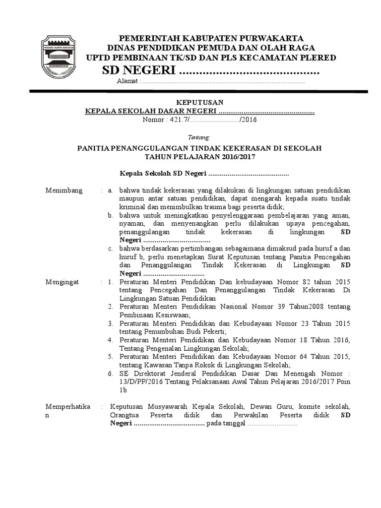 Contoh SK Sekolah Aman | PDF